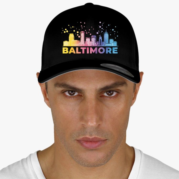 Baltimorean Watercolor Skyline Baltimore on Baseball Cap | Kidozi