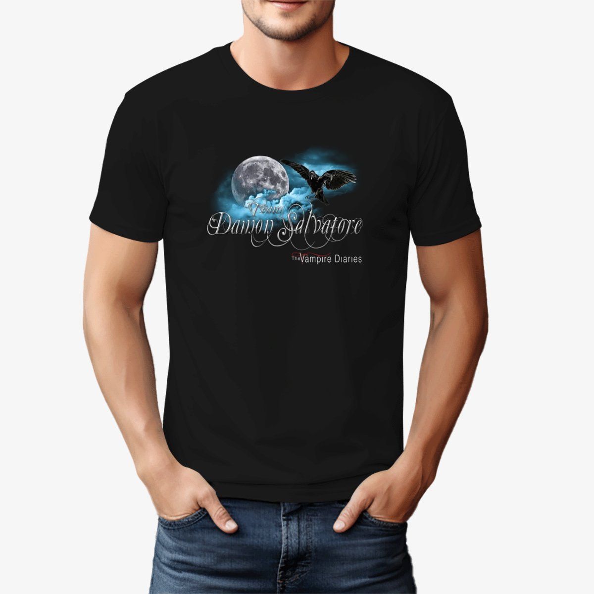 Team Damon Salvatore The Vampire Diaries Raven Moon Blue Clouds Mutlu ...